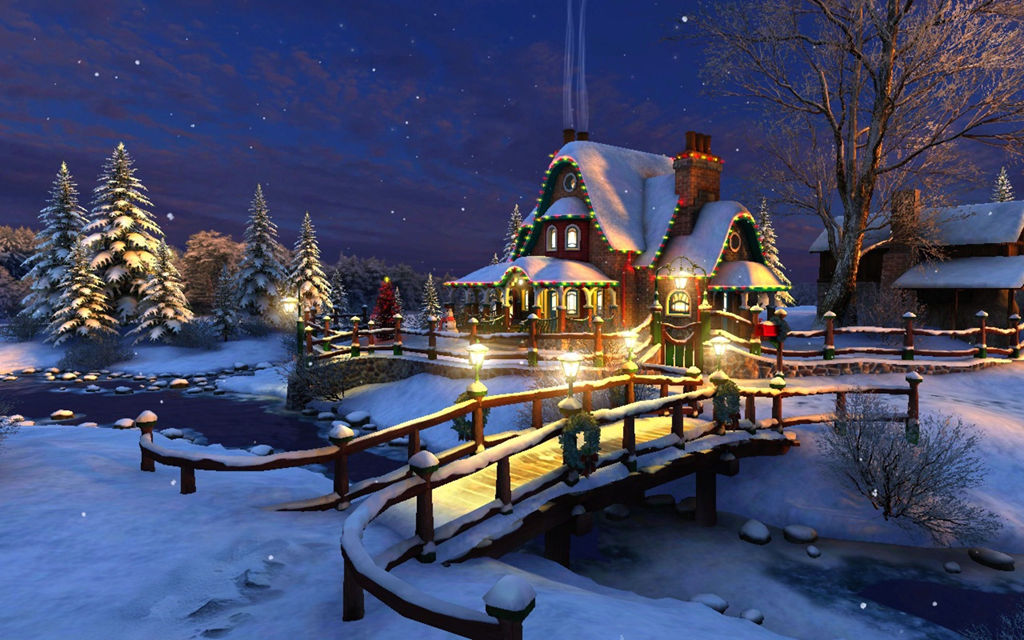 Winter Wonderland Scene in Thomas Kinkade Style
