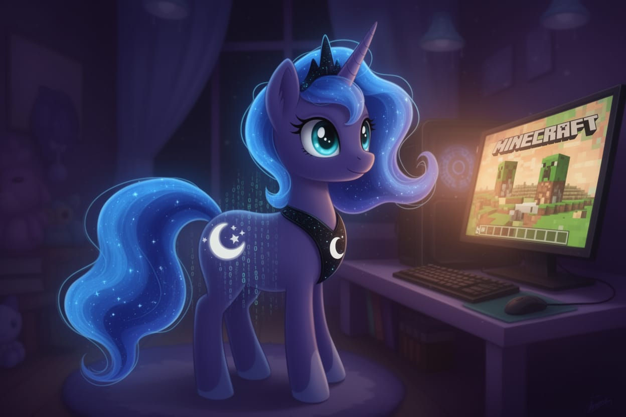 Baby Princess Luna Plays Minecraft Digital Paintin... - AI Art